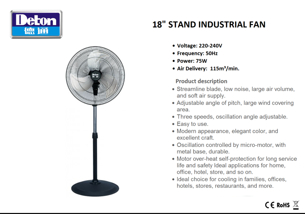 DETON Commercial Stand Fan 45T-S 18″ – ROMICO